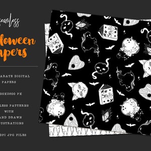 Halloween Seamless Patterns, Black and White Halloween Digital Papers ...