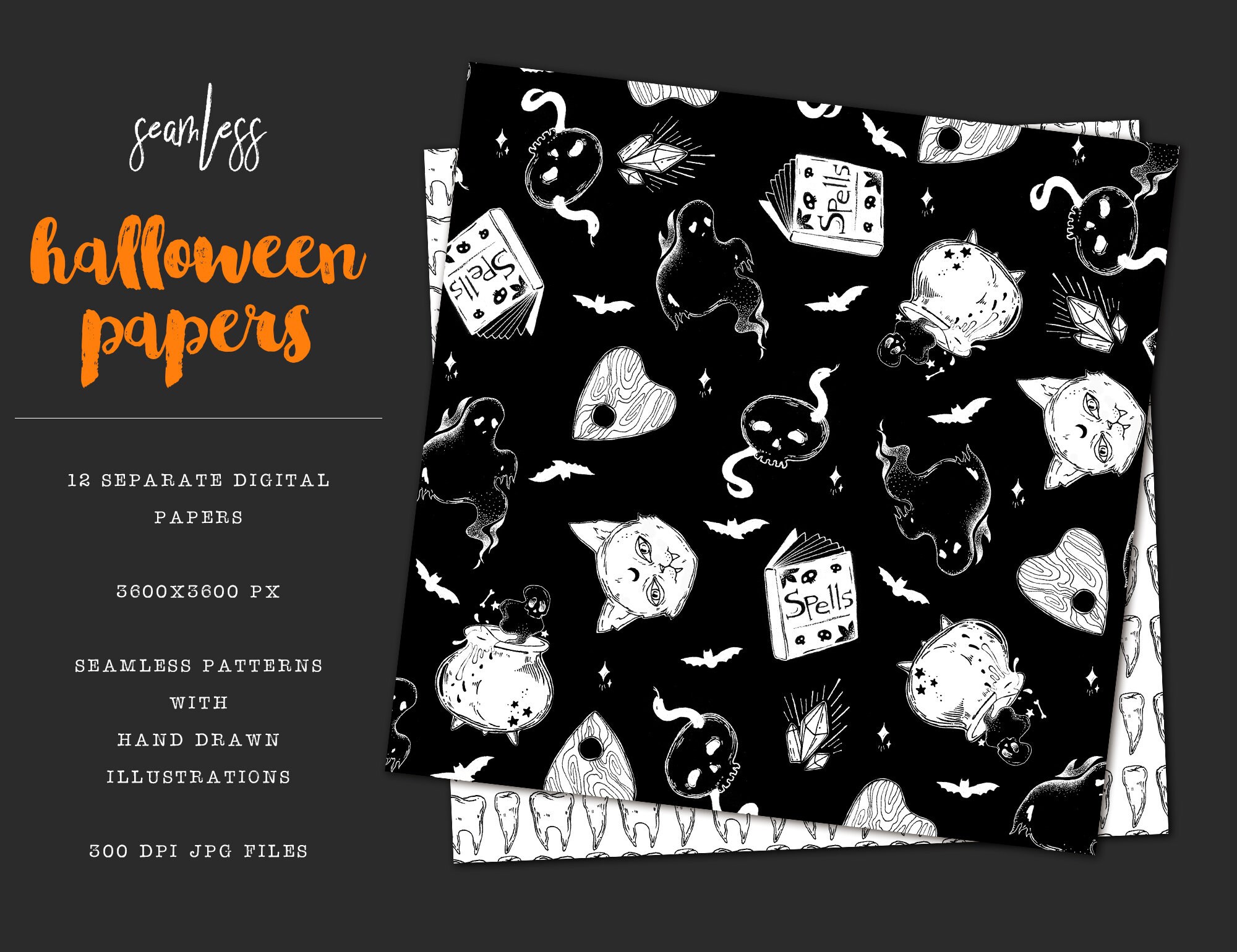 Halloween Seamless Patterns Black and White Halloween Digital - Etsy