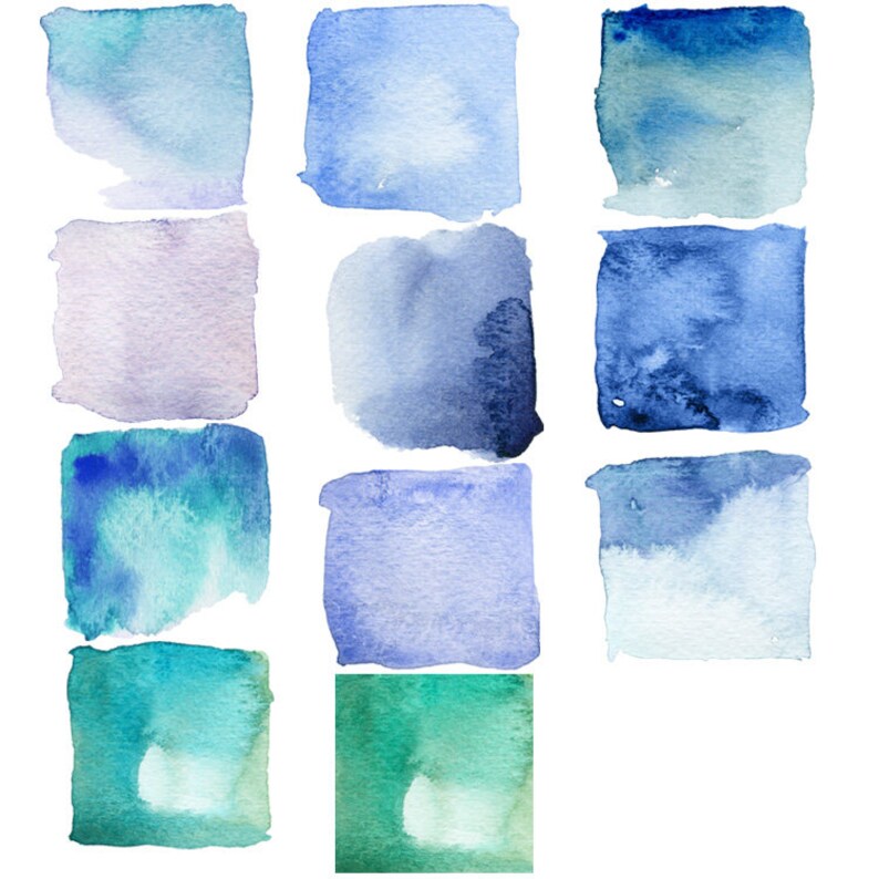 Blue Watercolor Squares Clipart Watercolor Design Elements | Etsy