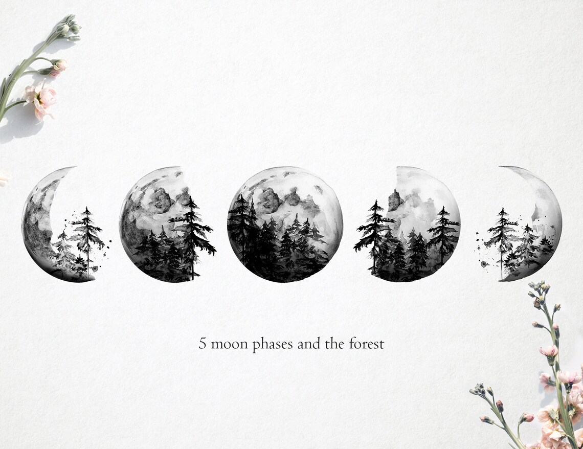 Watercolor Moon Phases Clipart Watercolor Phases of the Moon - Etsy