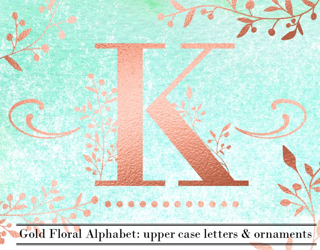 Rose Gold Monogram Alphabet Clipart, Wedding Rose Gold Alphabet, Floral ...