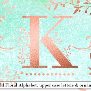 Rose Gold Monogram Alphabet Clipart, Wedding Rose Gold Alphabet, Floral ...