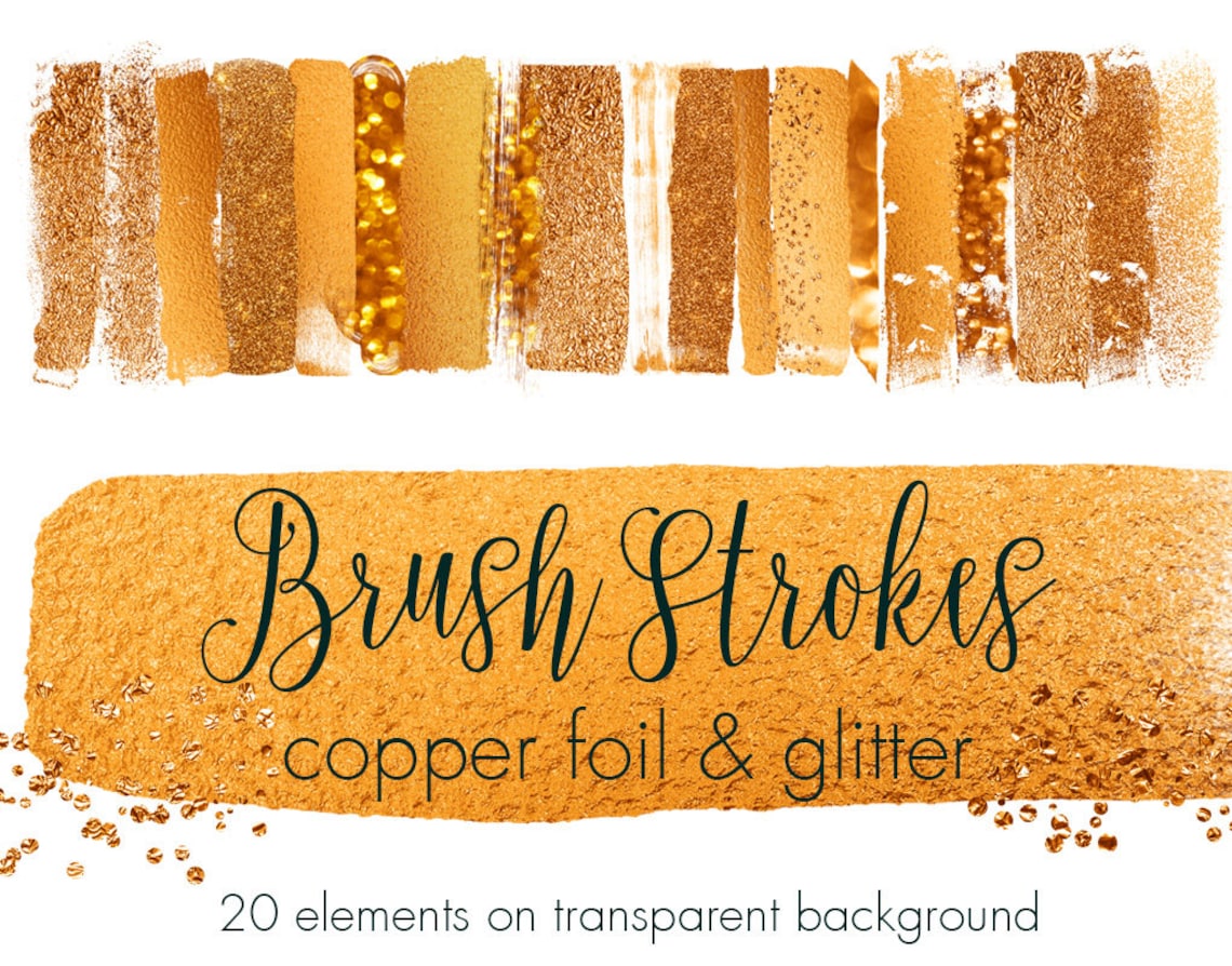 Copper Glitter Brush Strokes Copper Foil Brush Strokes | Etsy