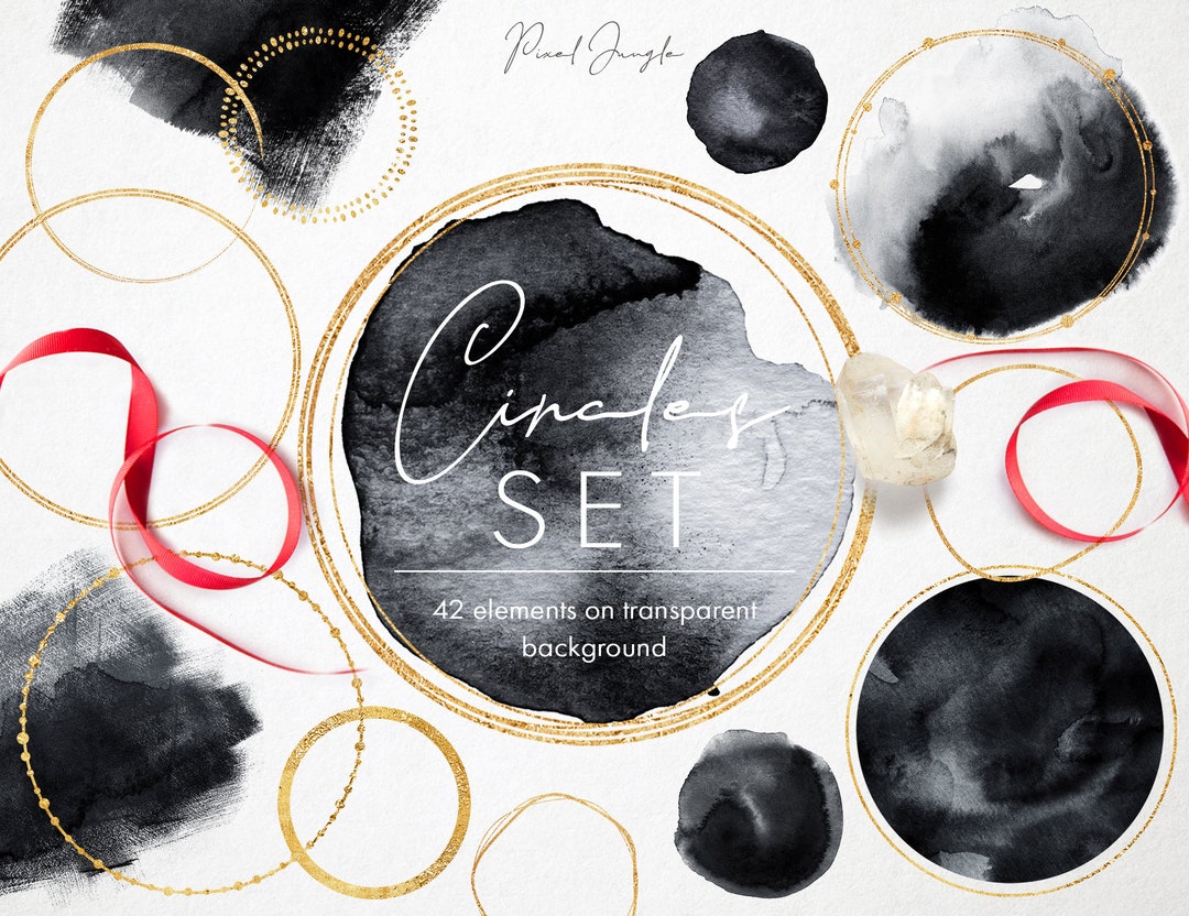 Buy 3 Pay for 2, Gold Circles Black Watercolor, Gold Circles for Logo ...