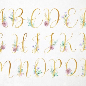 Gold Floral Monogram Letters: Watercolor Clipart (PNG Digital Download ...