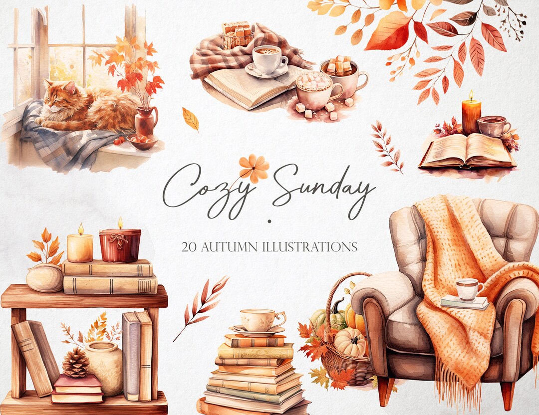 Watercolor Autumn Clipart: Cozy Fall Design Elements (PNG) - Etsy