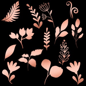 Rose Gold Floral Clipart, Rose Gold Design Elements, Rose Gold Leaves, Rose Gold Laurel, Rose ...