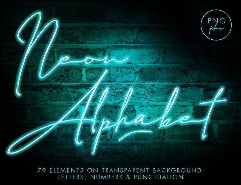 Turquoise Neon Alphabet Clipart Neon Letters Clipart Digital - Etsy