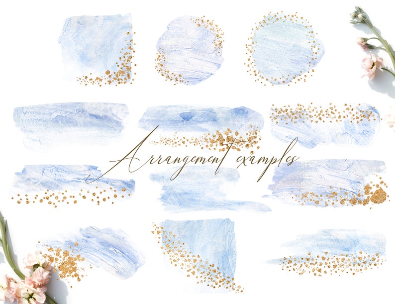 Blue Paint Splotches With Gold Foil Paint Paint Strokes - Etsy
