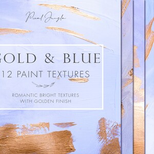 Acrylic Digital Paper With Gold Paint Splatters, Blue Acrylic Textures ...