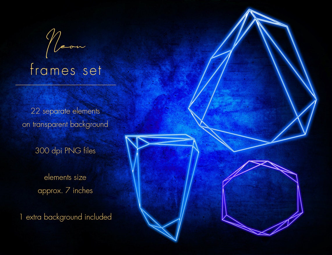 Blue neon frames Neon frame overlays Neon crystal frames | Etsy