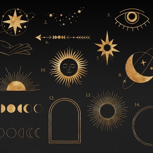 Gold Mysterious Design Elements, Golden Moon, Gold Design Elements ...