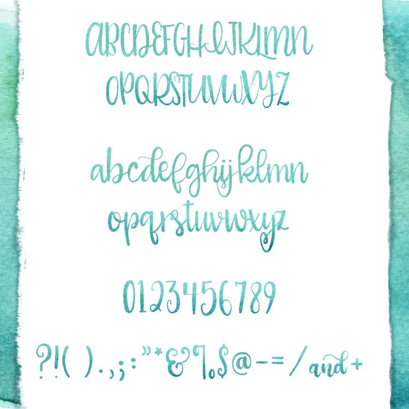 Mint Watercolor Alphabet Clipart: Green Letters, Numbers, Symbols ...