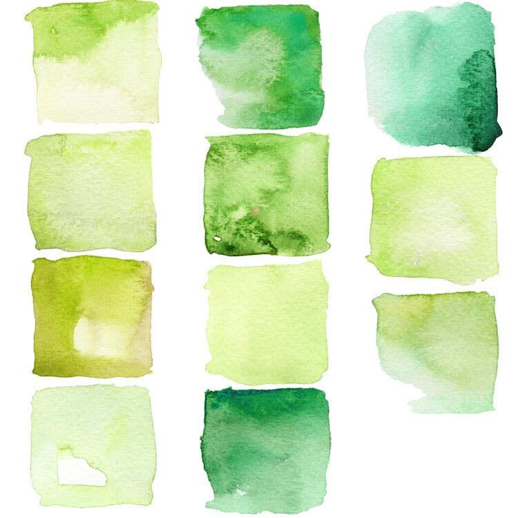 Green Watercolor Squares Clipart Watercolor Design Elements - Etsy