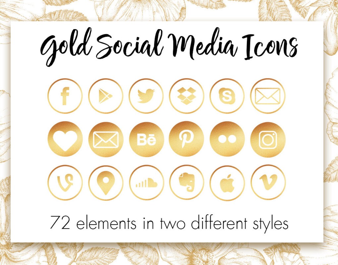 Buy 3 Pay for 2, Gold Social Media Icons, Gold Metallic Foil Icons ...