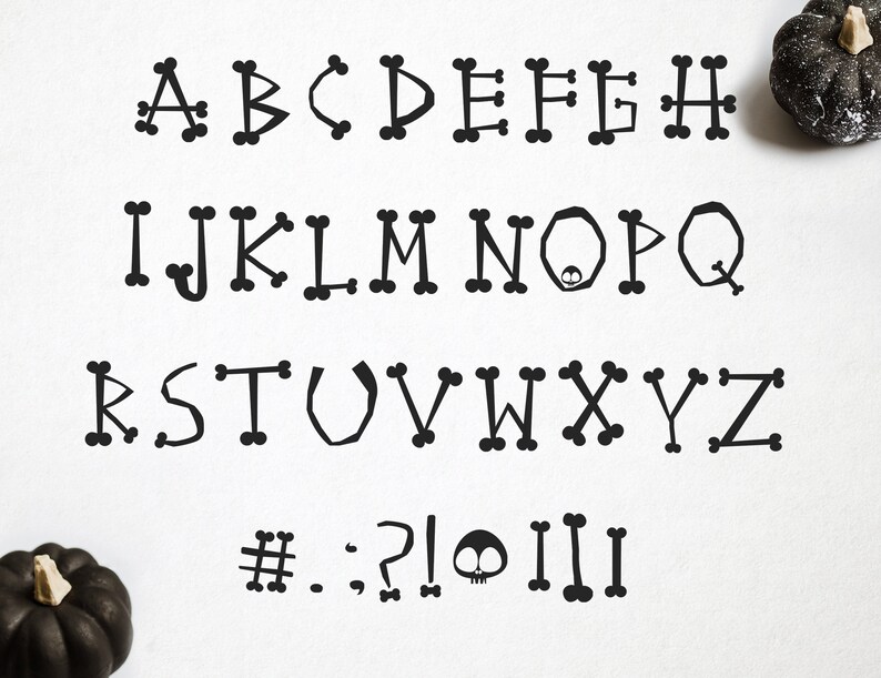 Bone Alphabet Clipart White Bone Letters Clip Art Black Bone - Etsy
