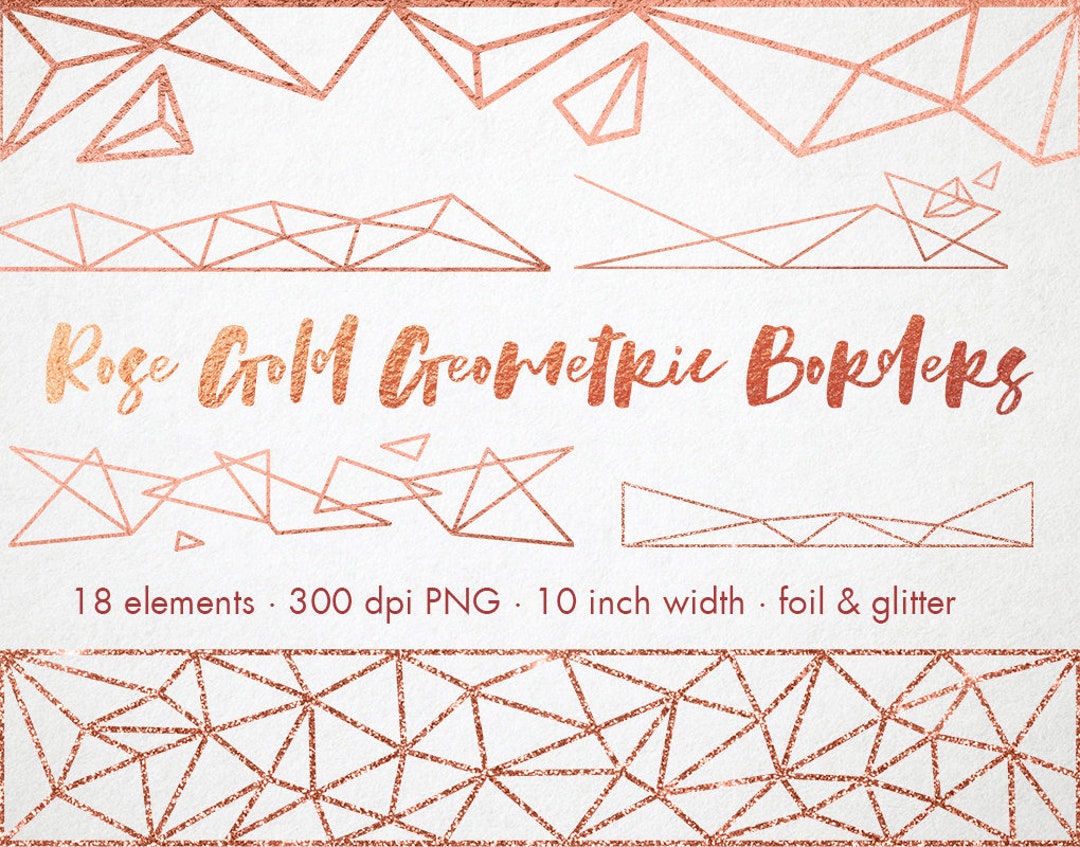 Rose Gold Geometric Borders Clipart, Rose Gold Border Overlays, Rose ...