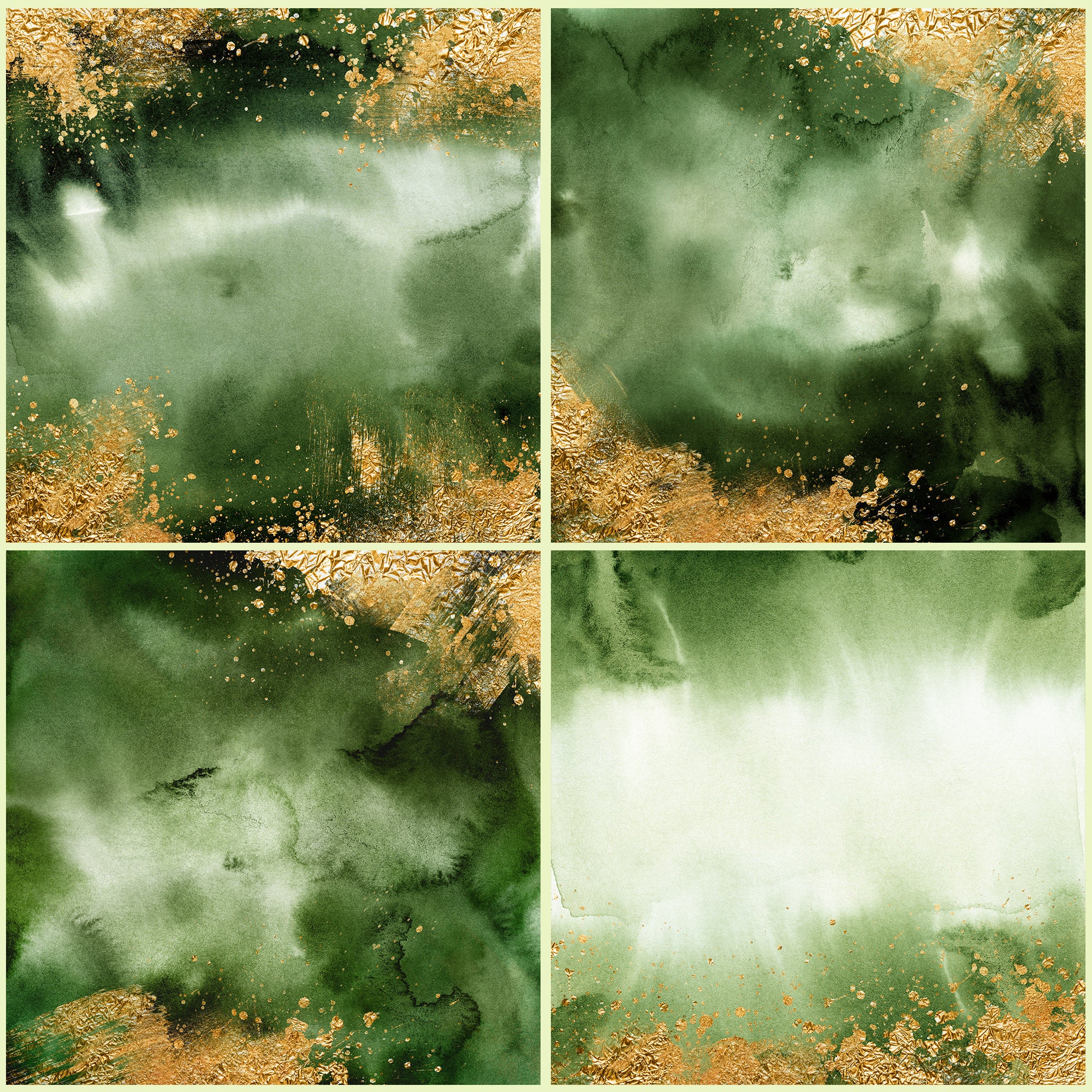 Forest Green Digital Papers With Gold Foil Watercolor Digital - Etsy