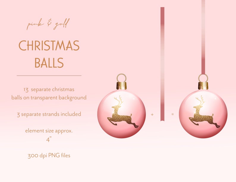 Pink Christmas Baubles Clipart Gold Christmas Balls Winter - Etsy