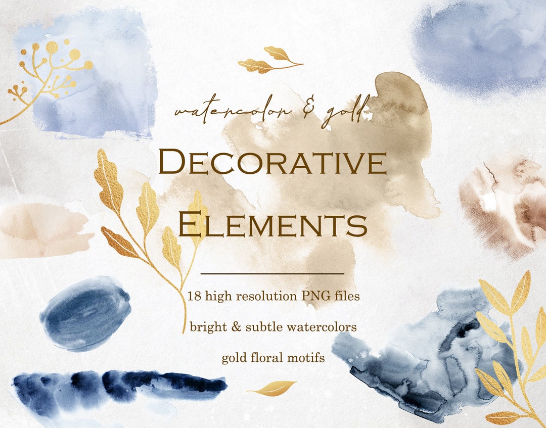 Paint Splashes With Gold Floral Elements, Watercolor Splatters, Gold ...