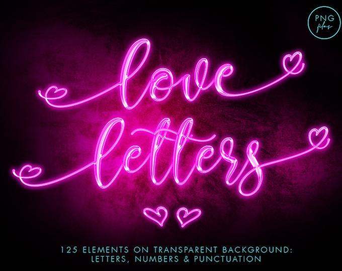 Pink Neon Alphabet Clipart Neon Letters With Hearts Neon - Etsy