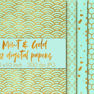 Mint Gold Digital Paper, Mint Paper Clipart, Gold Wedding Digital Paper ...