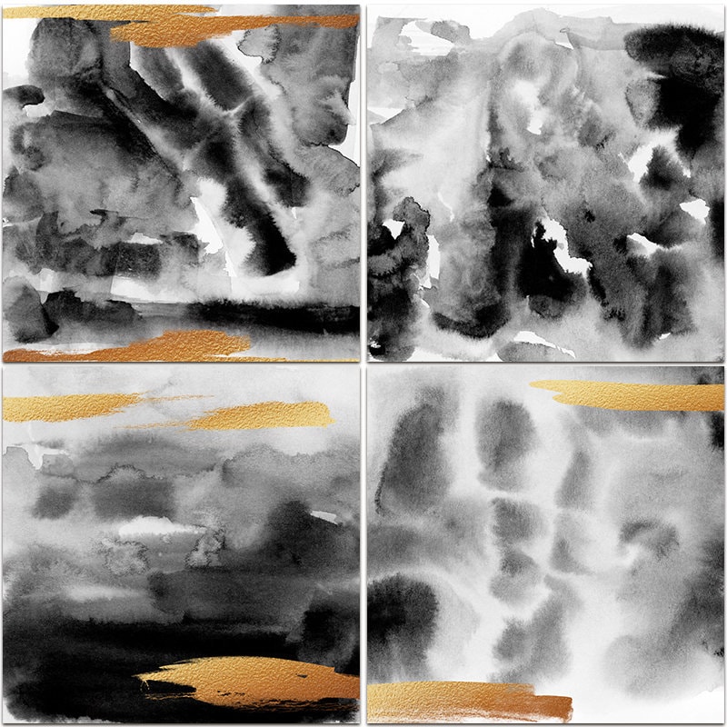 Black and gold watercolor digital paper Black background | Etsy