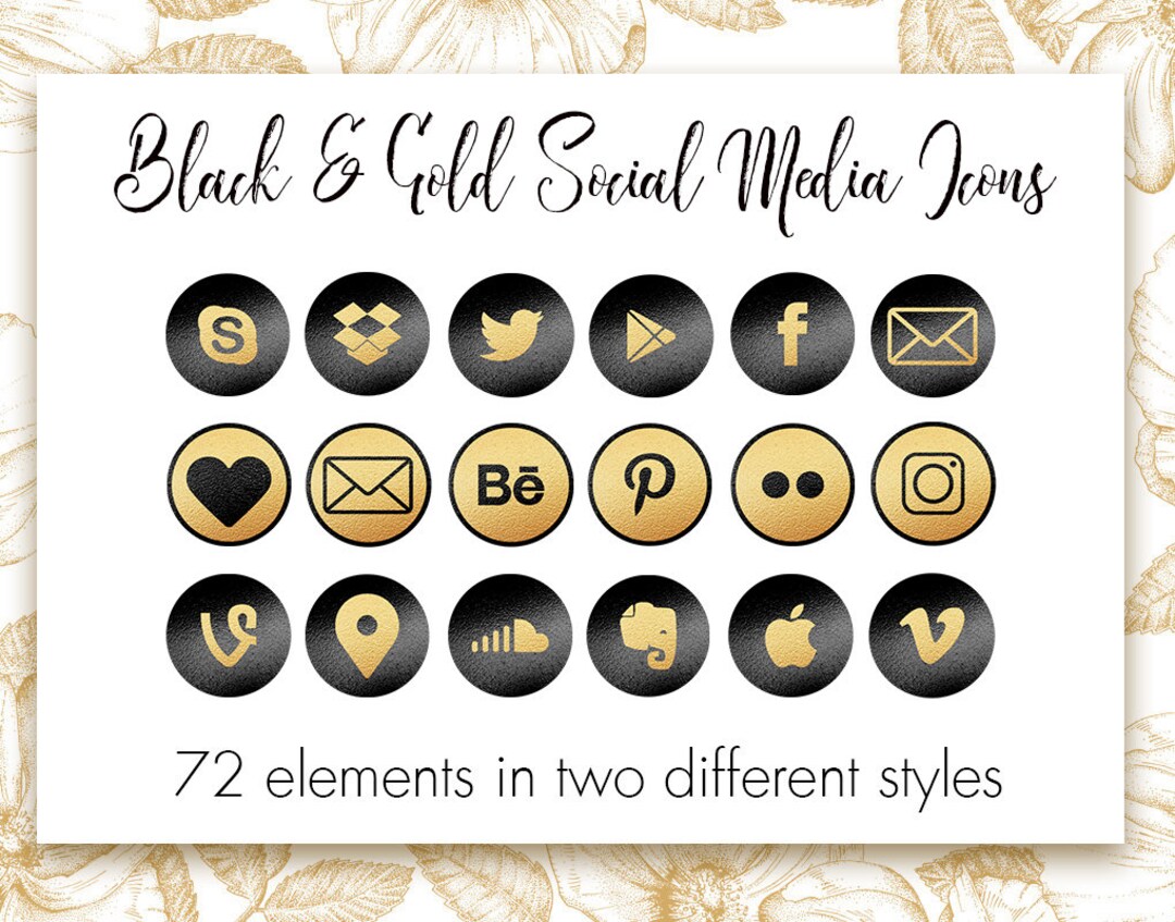 Black and Gold Social Media Icons, Gold Metallic Foil Icons, Social ...