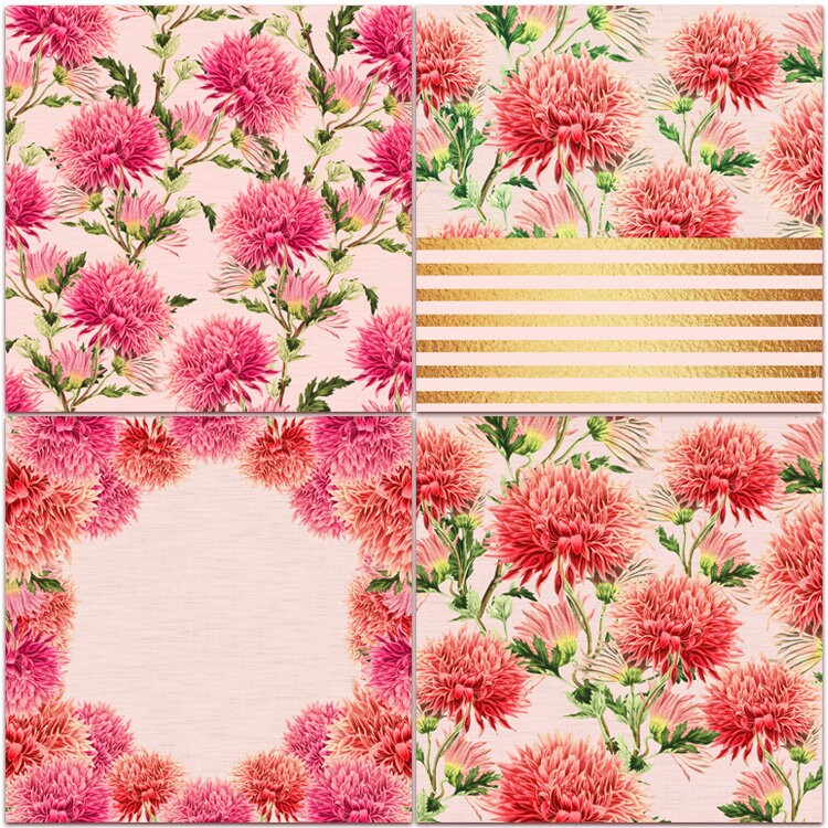 Floral Digital Paper Clipart Gold Paper Pack Pink - Etsy