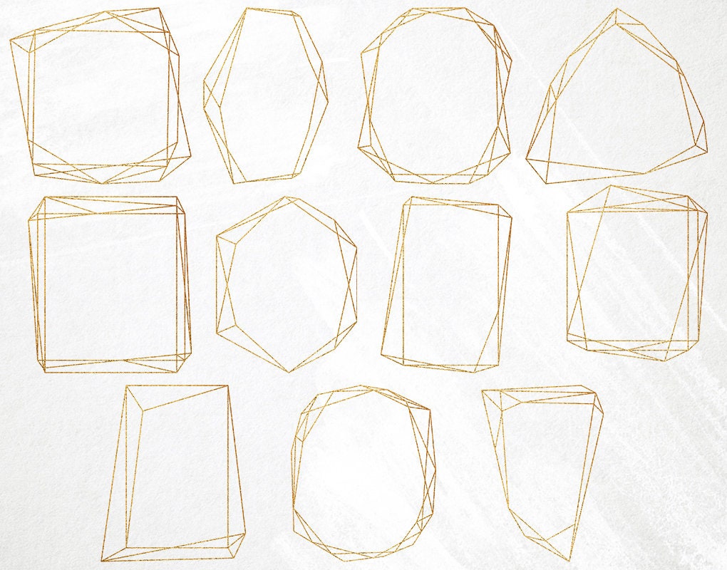 Gold Geometric Frames Clipart, Gold Crystal Frames Clip Art, Frame ...