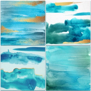 Turquoise and Gold Watercolor Digital Paper, Watercolor Texture, Paper ...