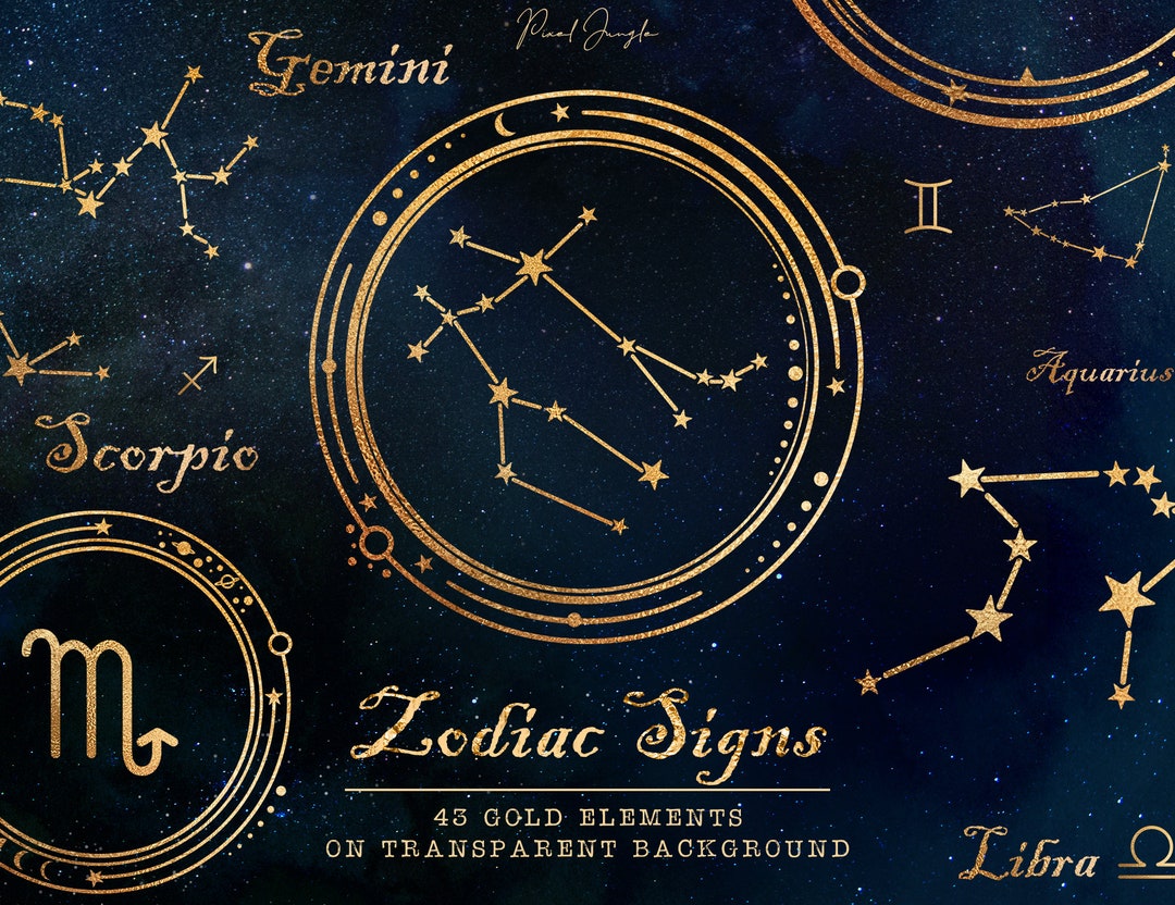 Gold Zodiac Constellations Clipart, Zodiac Clipart, Gold Constelations ...