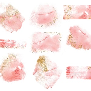 Blush Watercolor Brush Strokes Clipart, Gold Glitter Brush Strokes ...