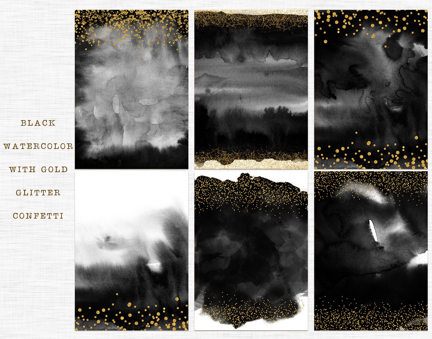 Watercolor & Gold Confetti Digital Paper, 5x7 Papers, Watercolor ...