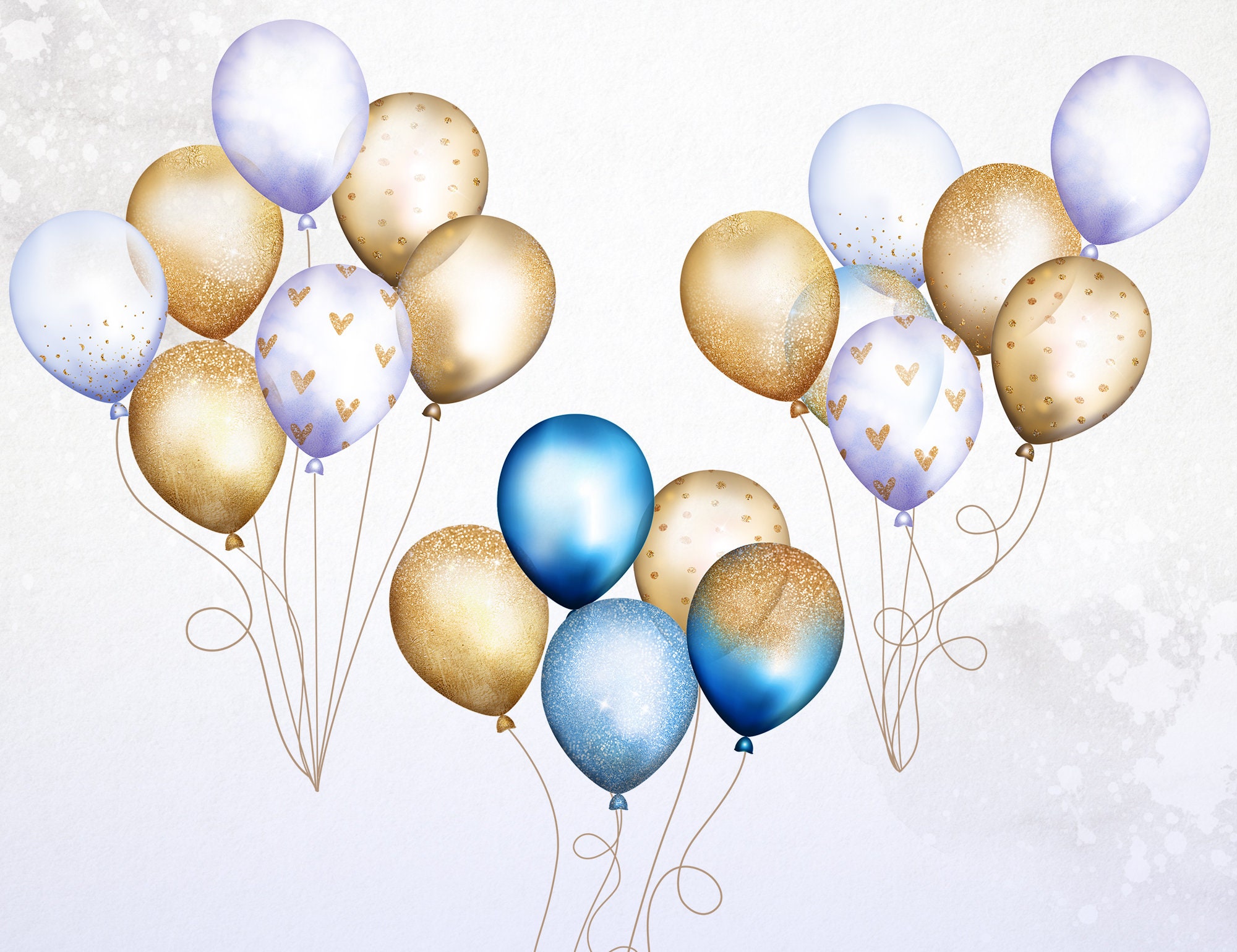 Blue and Gold Balloon Clipart Gold Balloons Blue Balloons | Etsy