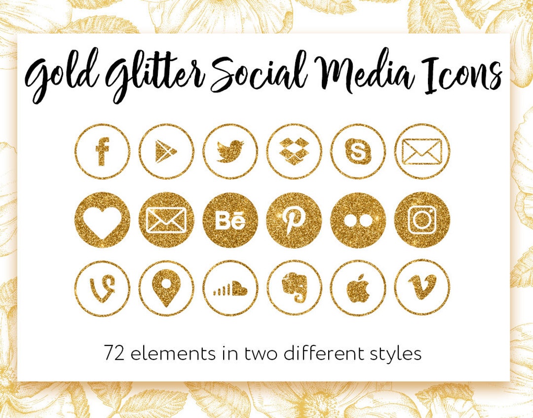 Buy 3 Pay for 2, Gold Social Media Icons, Glitter Gold Icons, Social ...