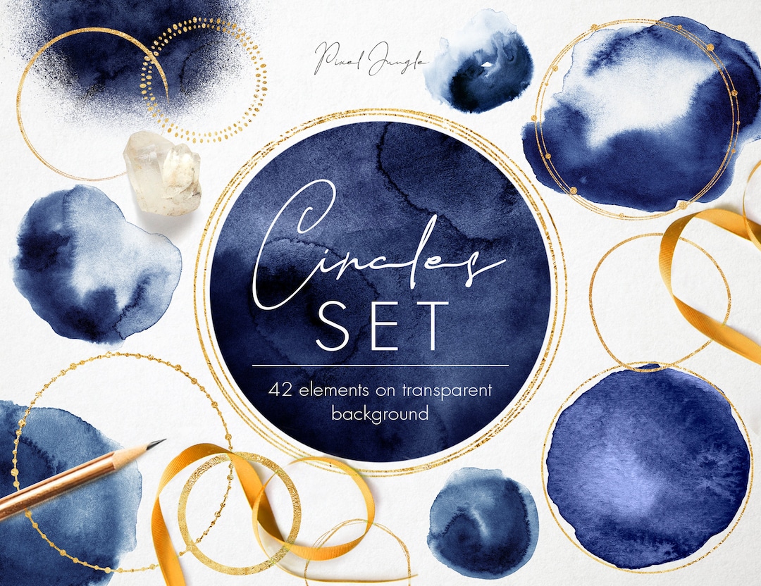 Buy 3 Pay for 2, Gold Circles With Navy Blue Watercolor, Gold Circles ...