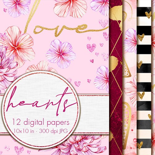 Love Digital Papers Heart Digital Paper Clipart Romantic - Etsy