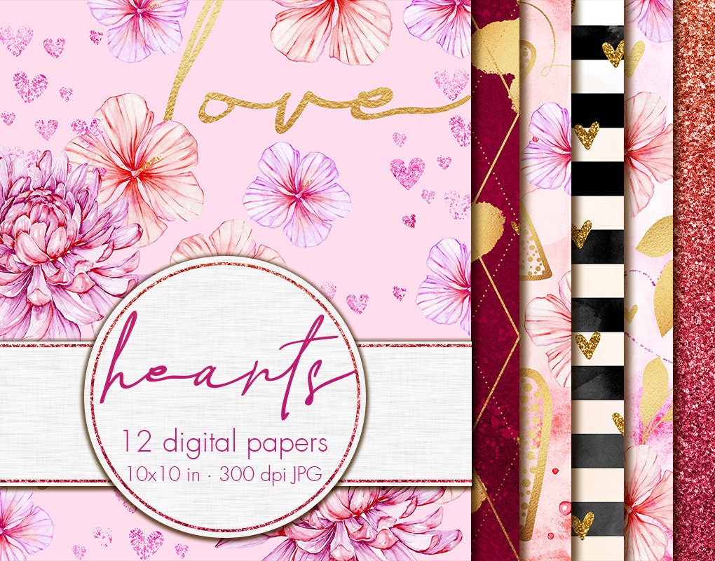 Love digital papers Heart digital paper clipart Romantic | Etsy
