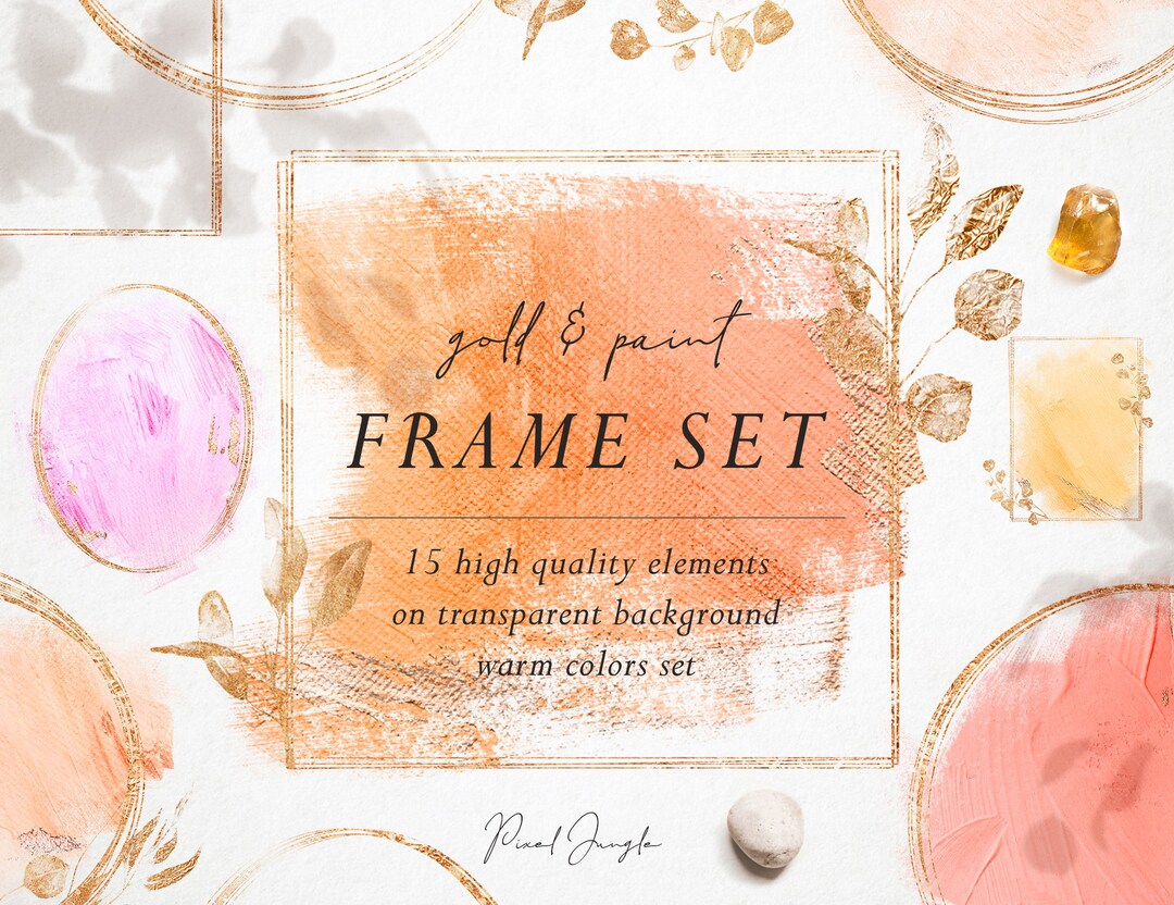 Gold and Watercolor Frame Overlays, Gold Foil Frames, Gold Floral ...