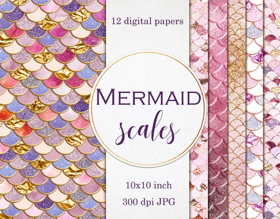 Pink Mermaid Scales Digital Paper Set Watercolor Paper Gold - Etsy