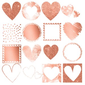 Rose Gold Hearts Clip Art, Rose Gold Design Elements Clipart, Rose Gold ...