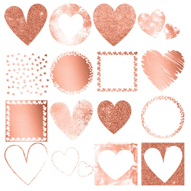 Rose Gold Hearts Clip Art Rose Gold Design Elements Clipart - Etsy