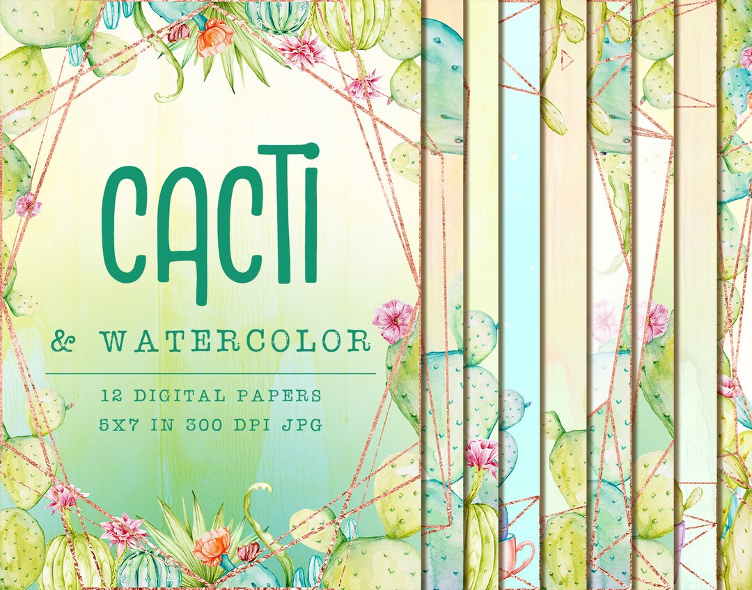 Cactus Digital Paper Pack, 5x7 Papers, Floral Papers, Floral Frames ...