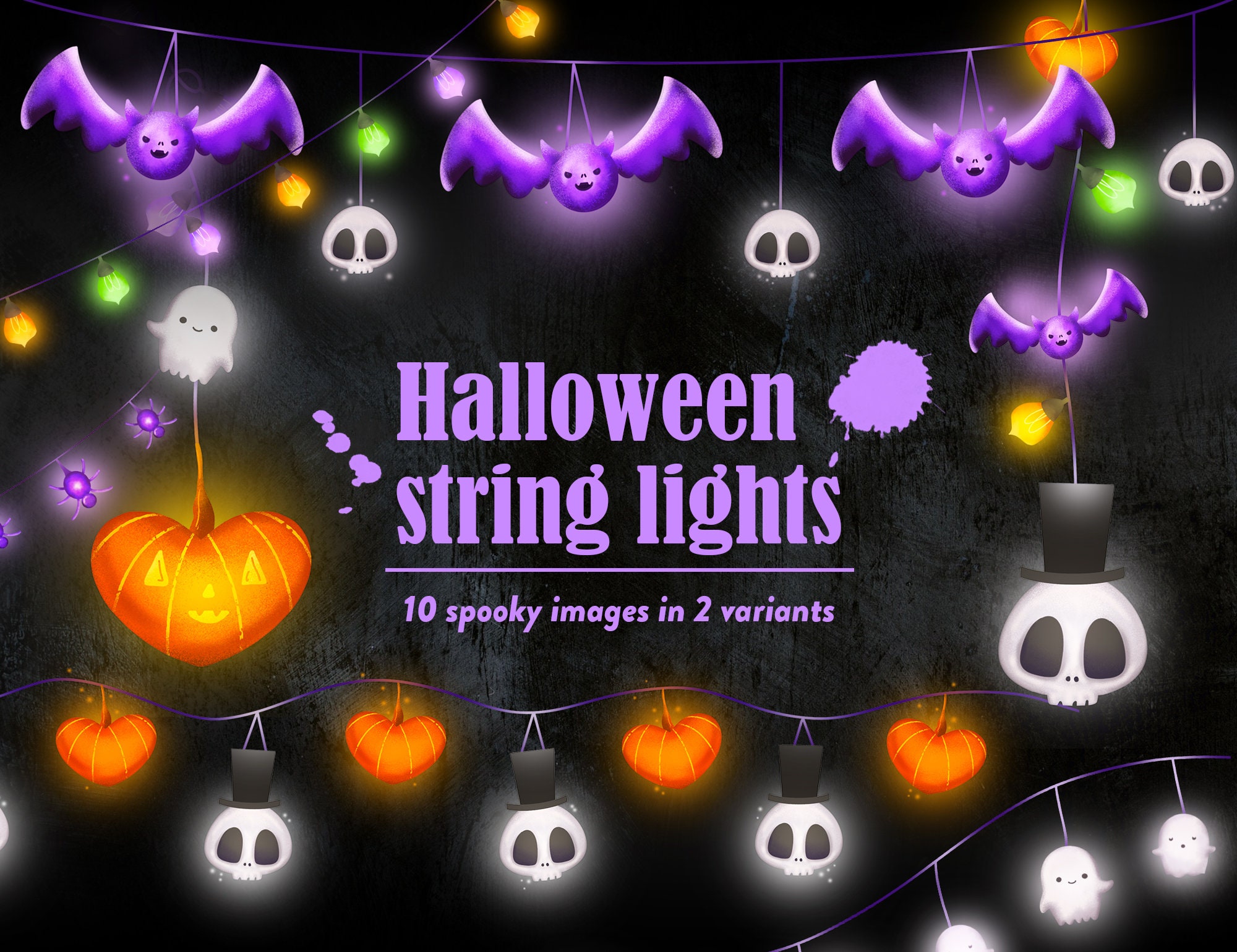 Halloween String Lights Clipart Pumpkin Lanterns Halloween - Etsy