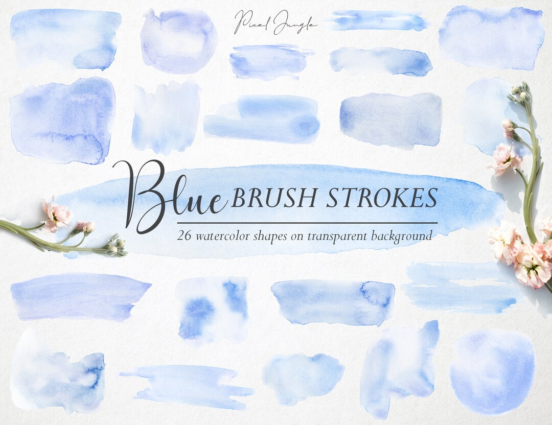 Baby Blue Watercolor Shapes on Transparent Background, Watercolor ...