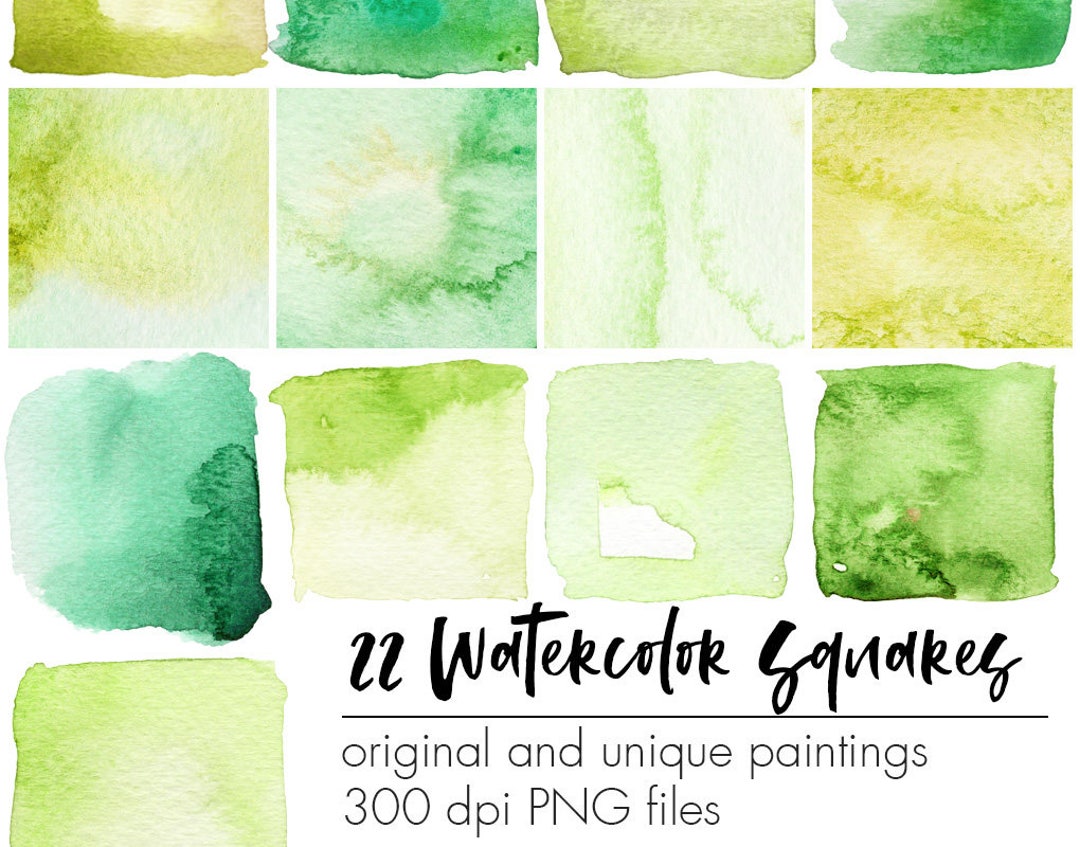 Green Watercolor Squares Clipart, Watercolor Design Elements ...