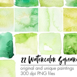 Green Watercolor Squares Clipart, Watercolor Design Elements ...