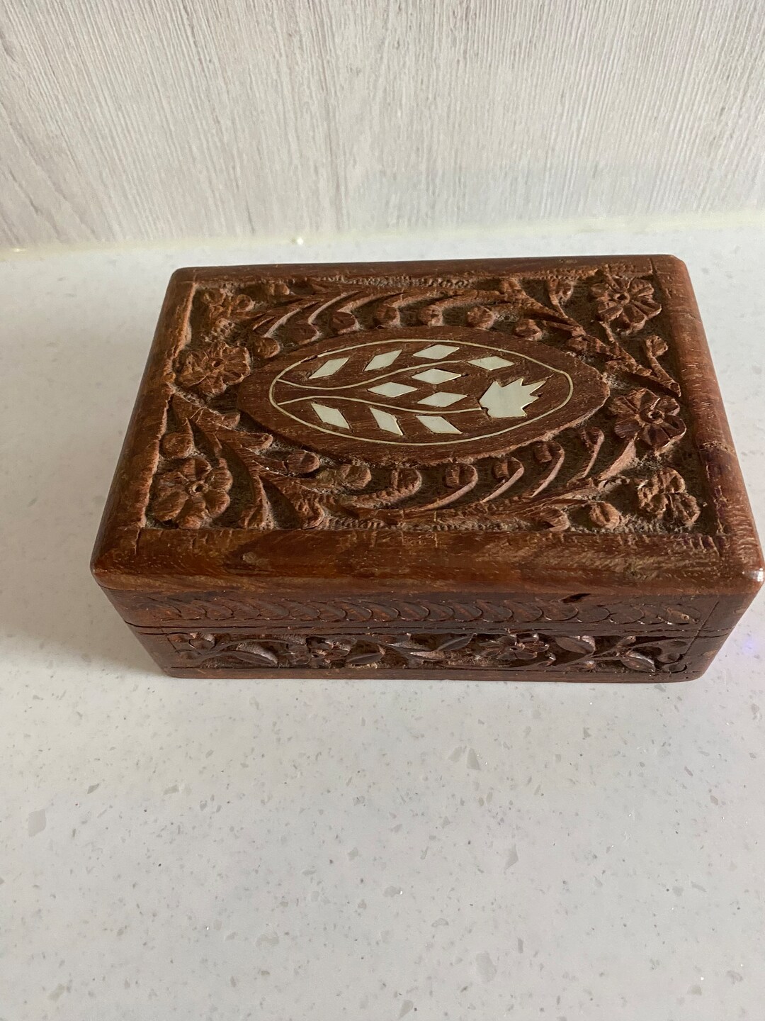 Vintage Hand Carved Wood Trinket Box With Inlay From - Etsy