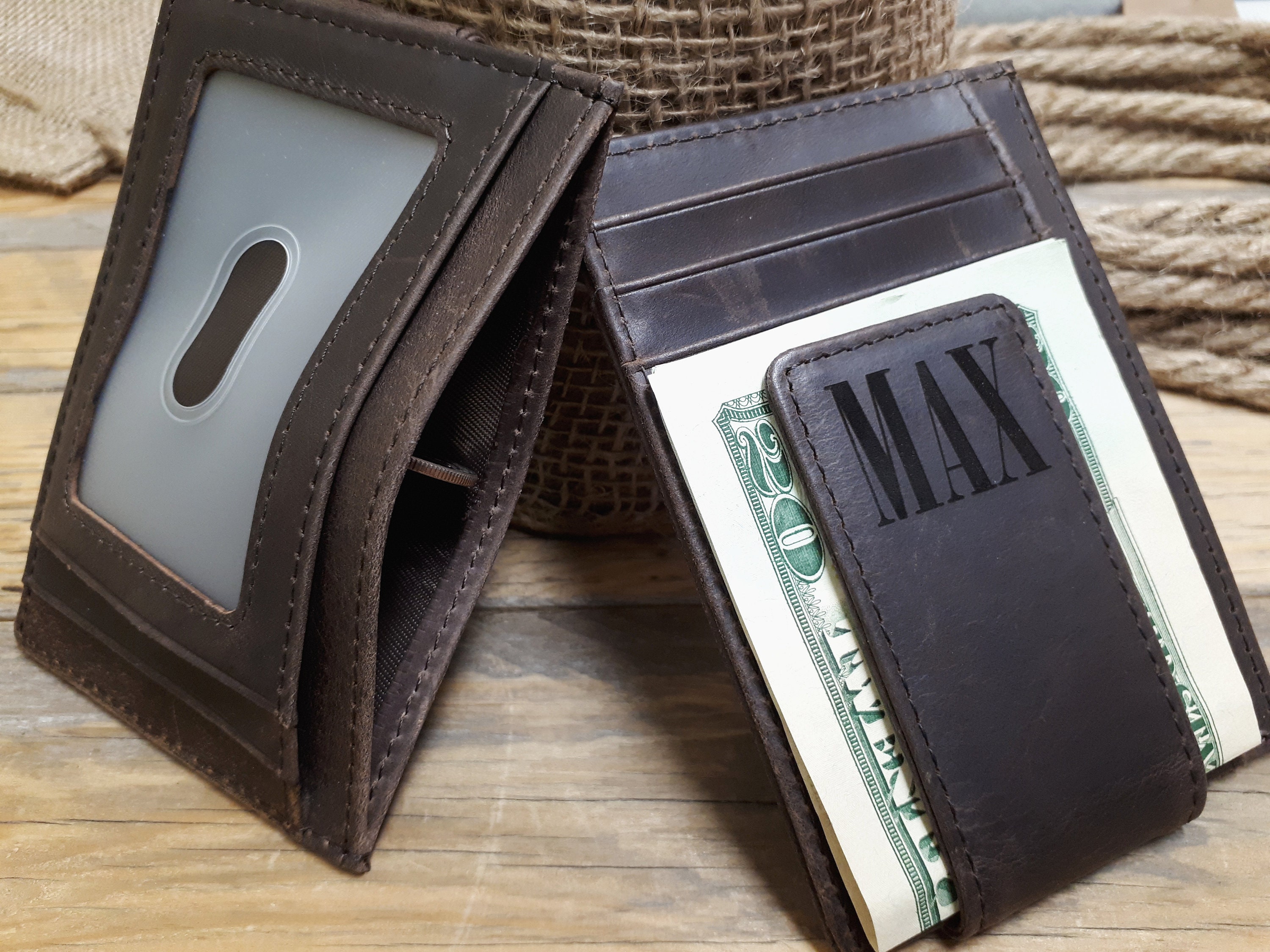 ID Window Wallet Personalized Magnetic Wallet Cowhide - Etsy
